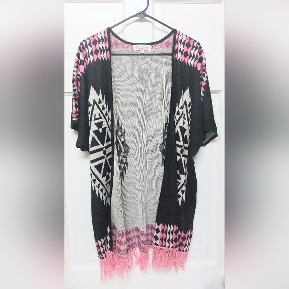 Pink Rose | Sweaters | Pink Rose With Pink Fringes Womens Open Front X ...